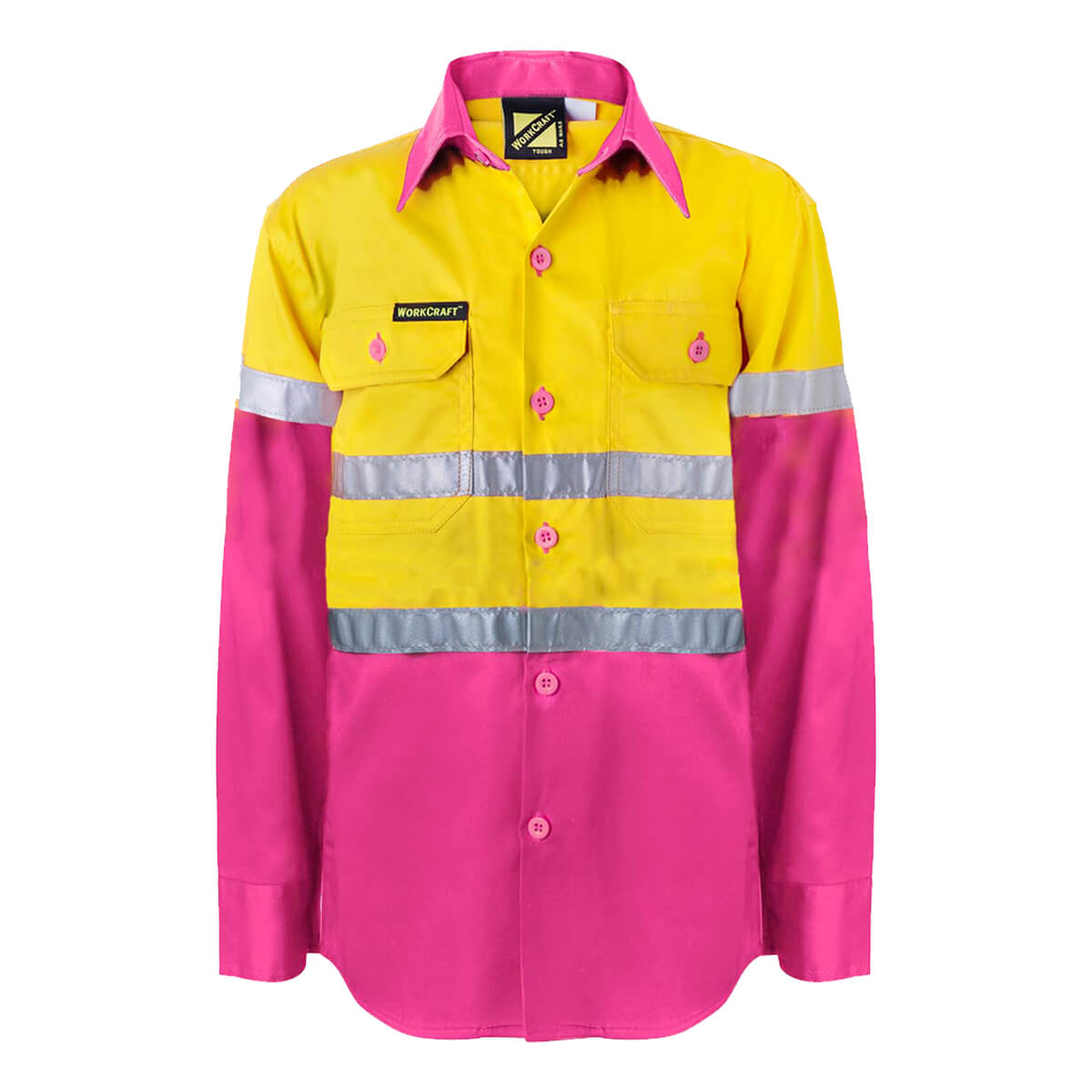 WorkCraft WSK125 Kids Hi-Vis Taped Cotton Drill Shirt Clearance Specia ...