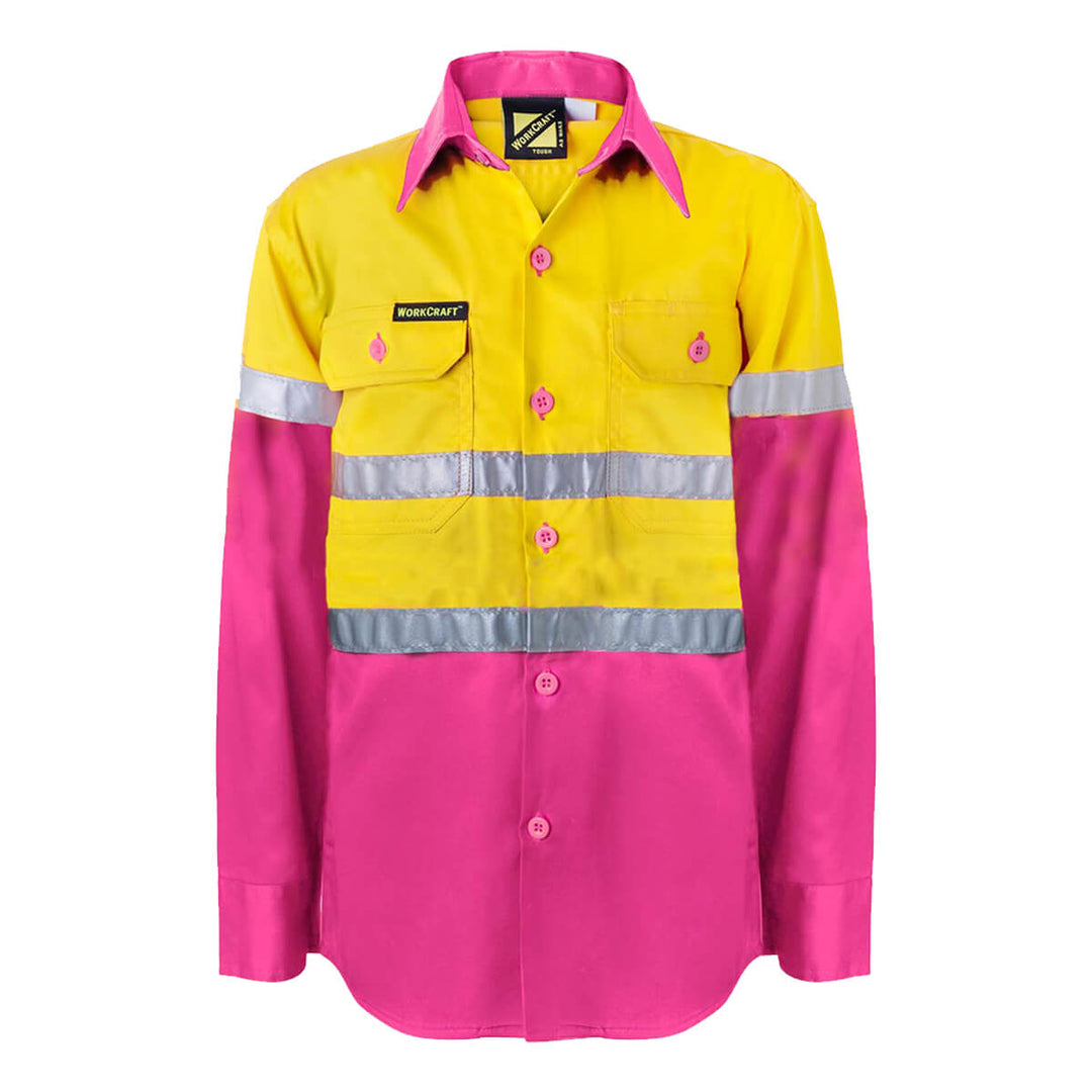 WorkCraft WSK125 Kids Hi-Vis Taped Cotton Drill Shirt Clearance Specia ...